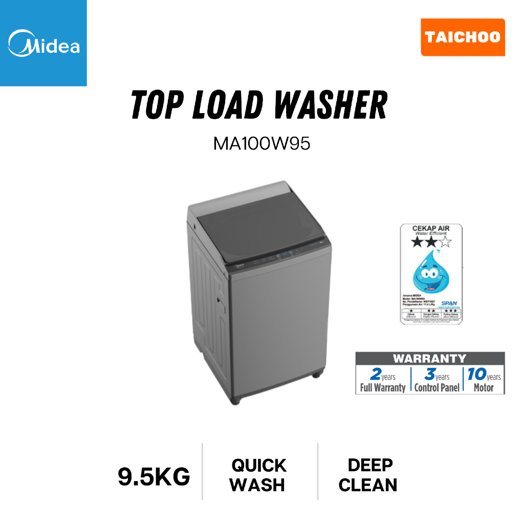 Midea Top Load Auto Washing Machine 9.5KG MA100W95 | Shopee Malaysia