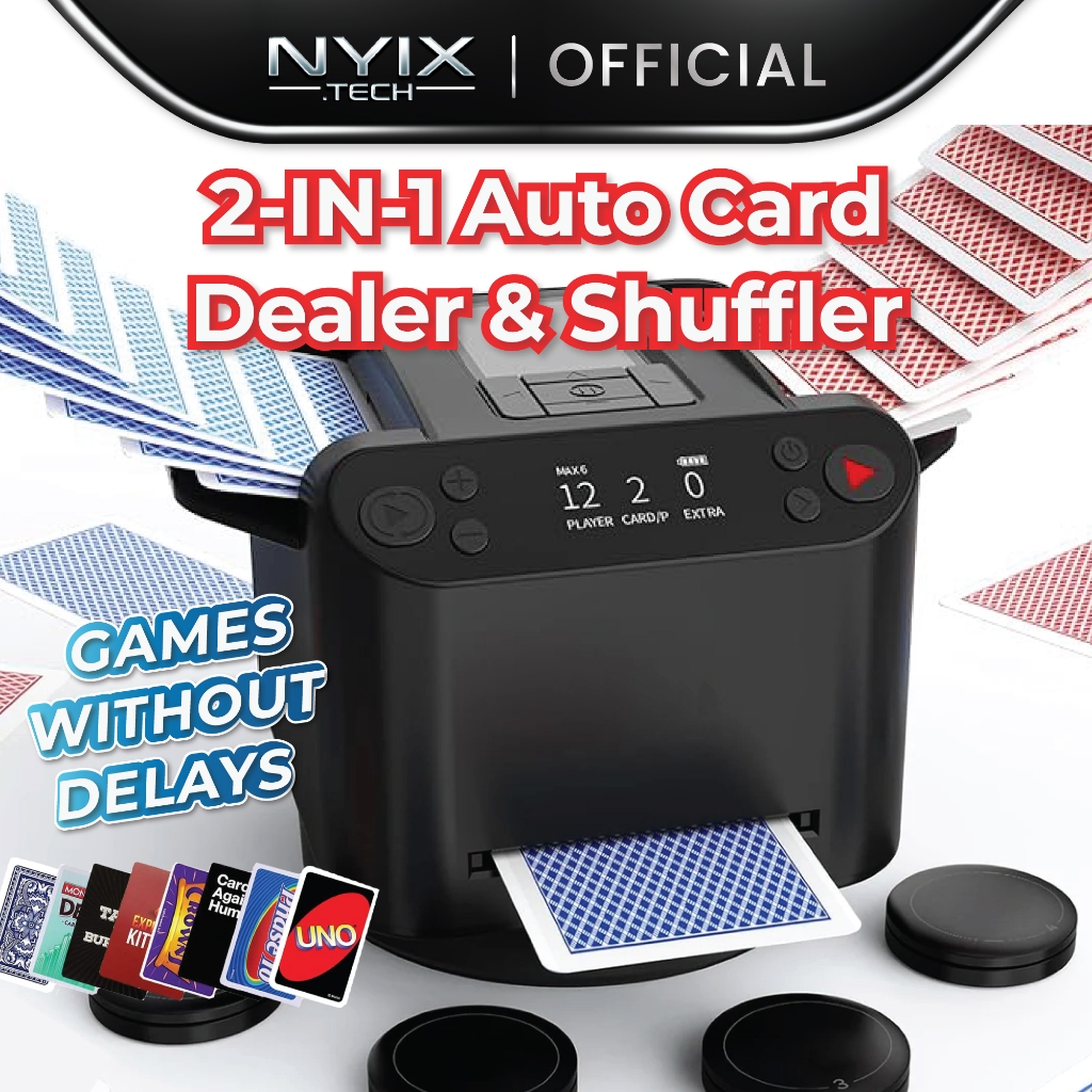 [𝟮-𝗶𝗻𝟭] Automatic Card Dealer & Shuffler Machine 360° Battery UNO Poker ...