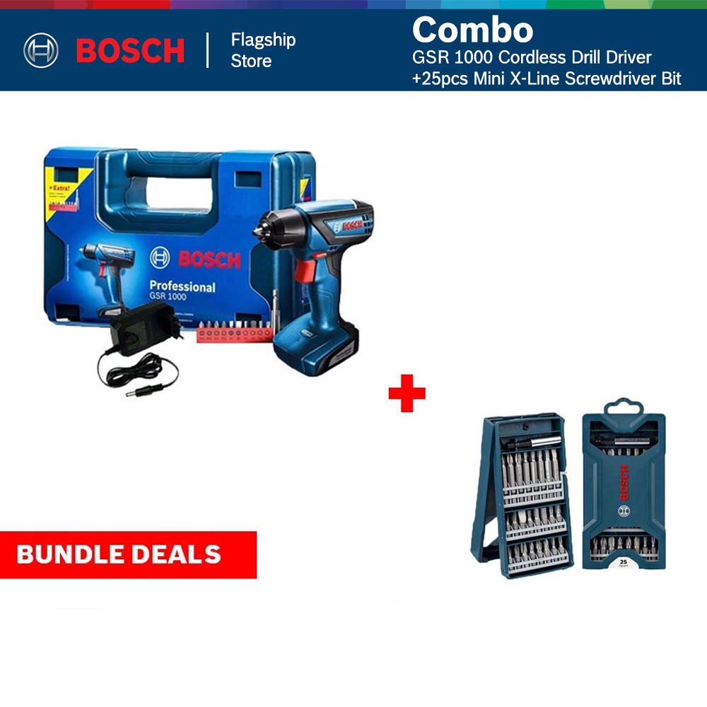BOSCH [COMBO] GSR 1000 Cordless Drill Driver - 06019F40L1 + BOSCH 25pcs ...