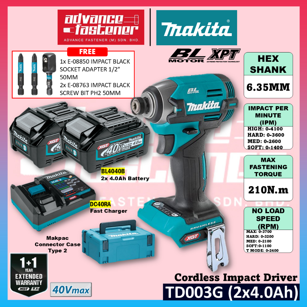 Makita TD003GA201 / TD003GZ 40Vmax Cordless Impact Driver ( TD003 ...
