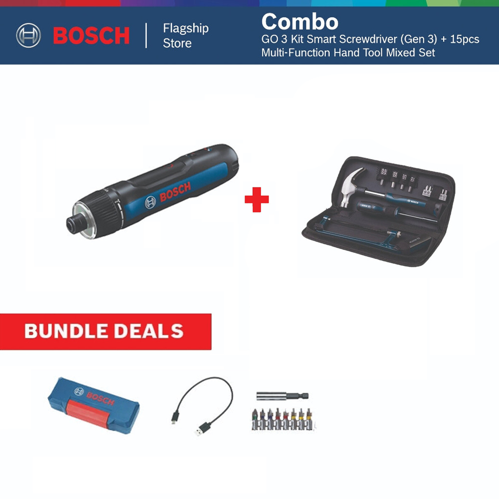 BOSCH [COMBO] GO 3Gen 3 Kit Smart Screwdriver - 06019H2281+ BOSCH 15pcs ...