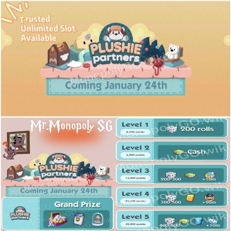 Multiple Plushed Partner event Available Monopoly Partner Event Art ...
