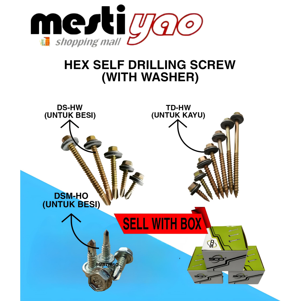 (BOX)DSM-HO/DS-HW/TD-HW HEX SELF DRILLING SCREW/SCREW CHANNEL/ SKRU ATAP BUMBUNG/SKRU BESI ...