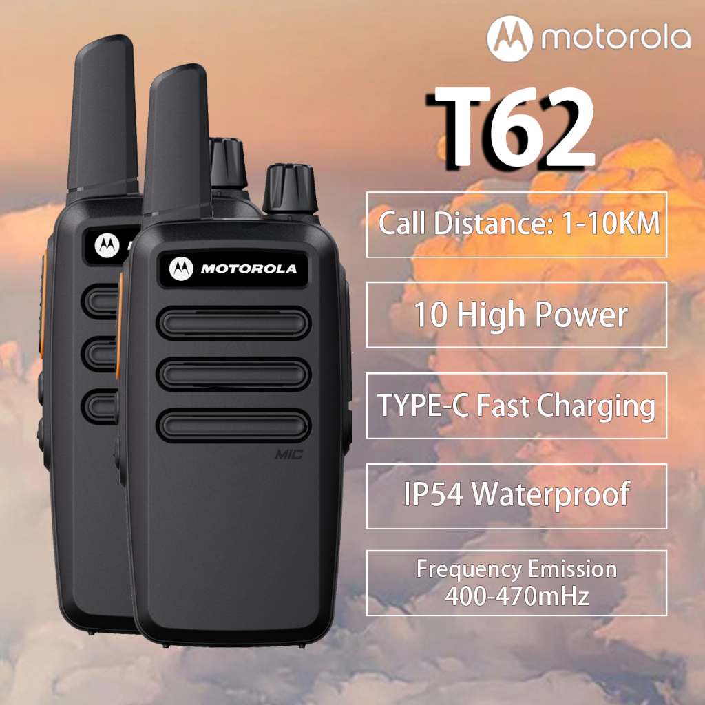 2Pcs Motorola Walkie Talkie 10KM Mini T62 Portable Waterproof 10W ...