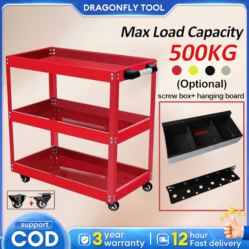 500kg Heavy Duty 3 Layers Service Cart Metal Steel Tool Cart Trolley ...