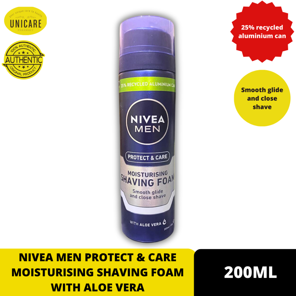 NIVEA MEN PROTECT & CARE MOISTURISING SHAVING FOAM WITH ALOE VERA 200ML ...