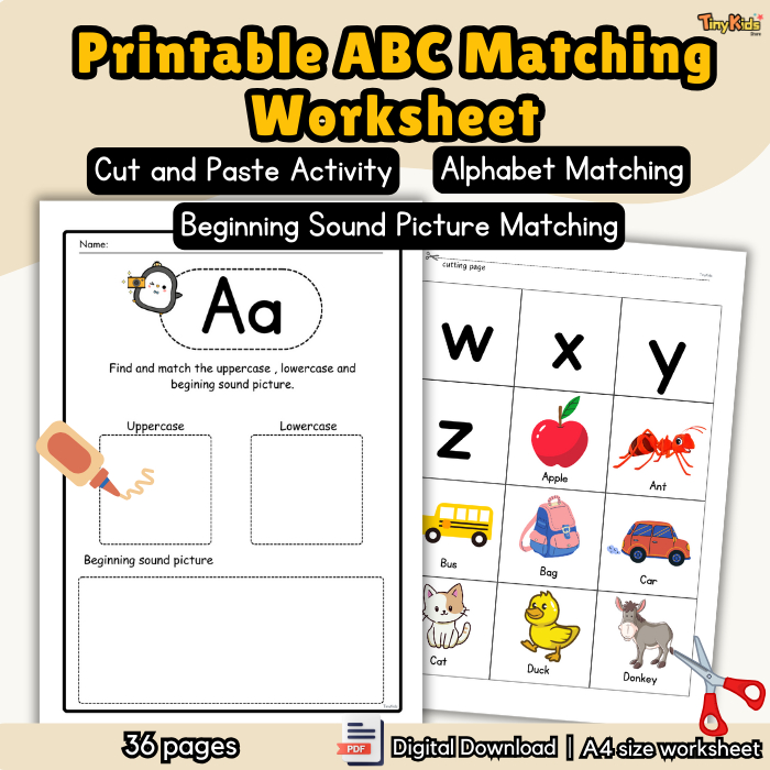 W017 PDF Digital Printable Cut and Paste Alphabet Matching Activities ...
