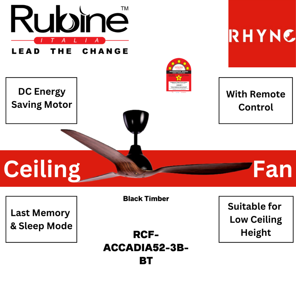 Rubine MOZIA56 Series 56'' Ceiling Fan / DC Motor / Turbo Speed RCF-MOZIA56-5B-BT / RCF-MOZIA56 ...