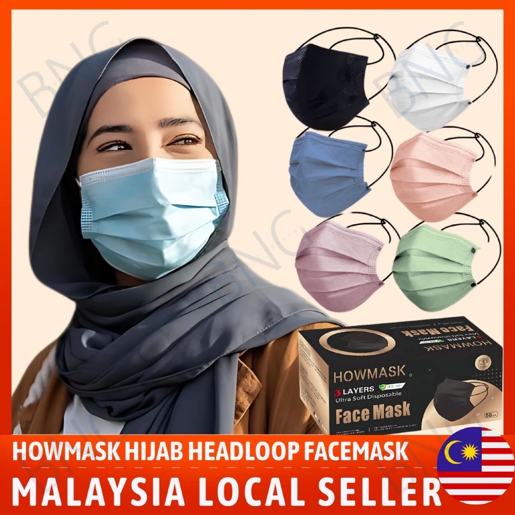【HOWMASK】Topeng Muka Hijab 3Ply Headloop / 4 Ply Earloop Selesa ...