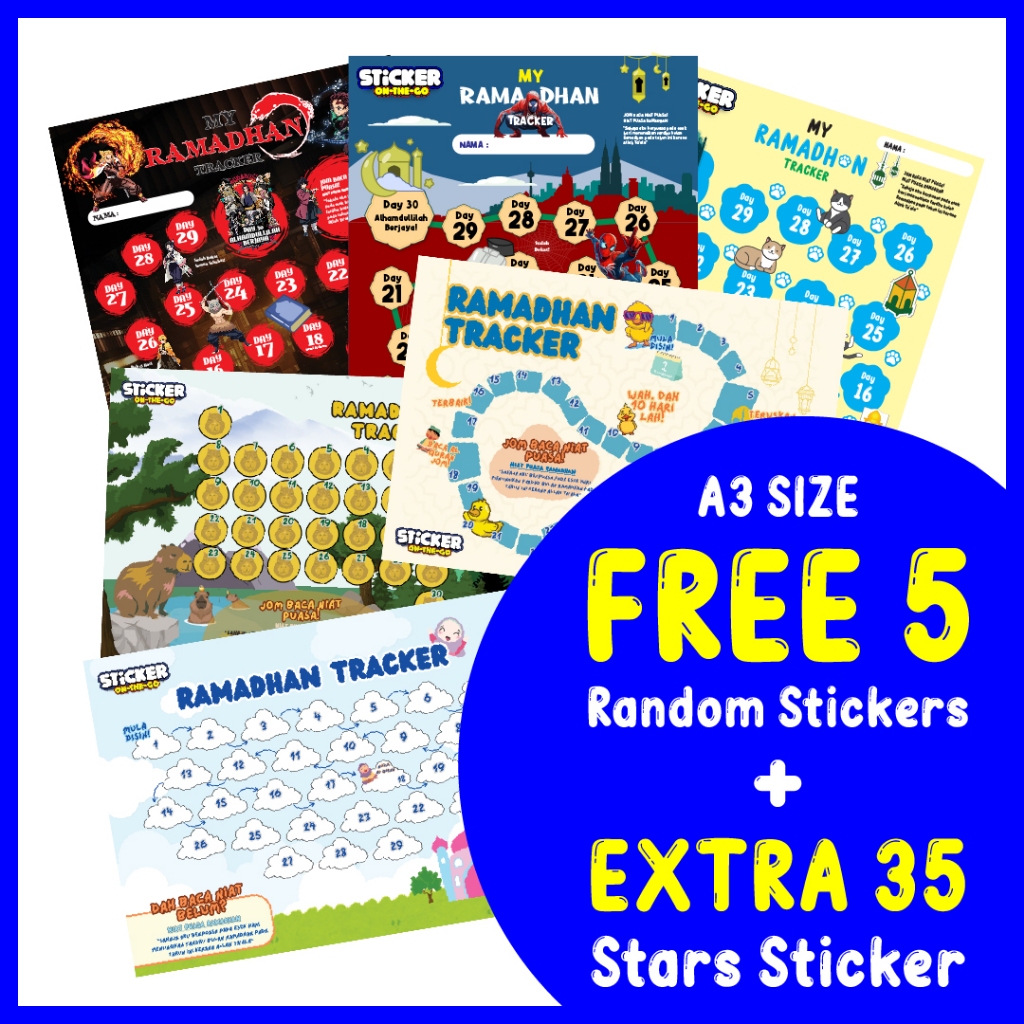 Ramadhan Tracker for Kids with 40 FREE Stickers Inside, Portable, Cute ...