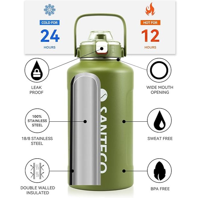 [SANTECO.os] ERIE STAINLESS STEEL KEEPS HOT 12H & C0LD 24H VACCUM SPORT BOTTLE 1900ML | Shopee ...