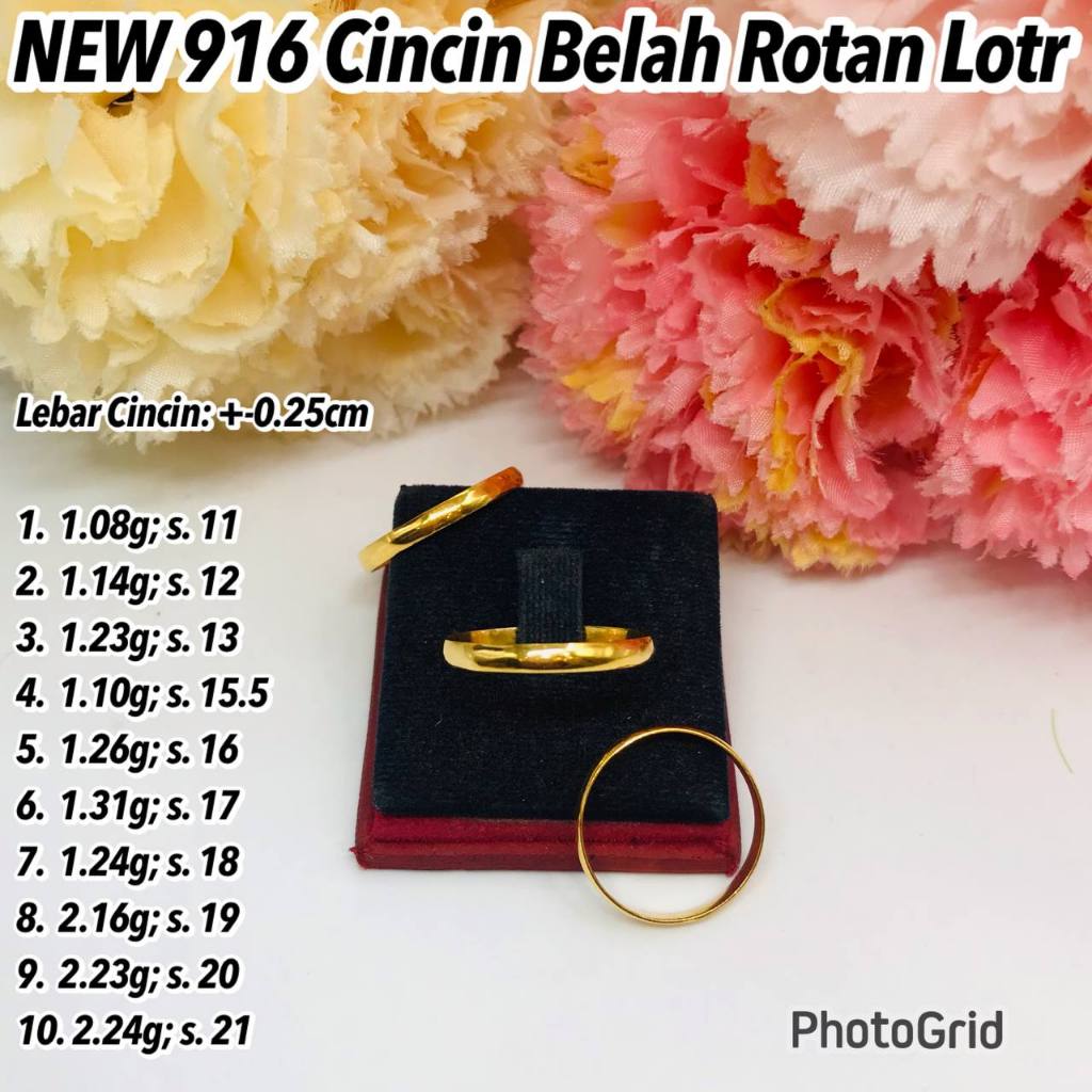 NEW GOLD 916 RING Cincin Belah Rotan LOTR / LORD OF THE RING 1g 2g ...