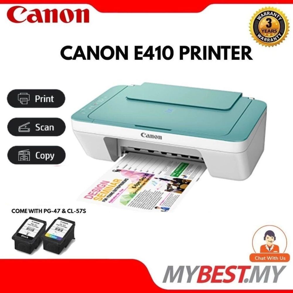 (INCLUDE INK) New Canon PIXMA E410 / E470 Green White Inkjet Printer ...