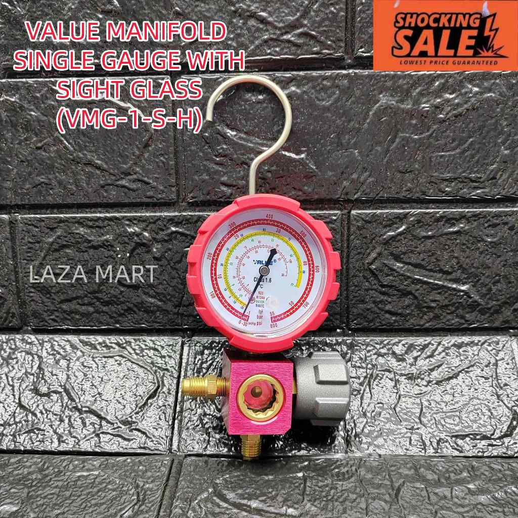 [VALUE]MANIFOLD GAUGE SINGLE METER WITH SIGHT GLASS(VMG-1-S-H) HIGH PRESSURE 30-500psi FITTING ...