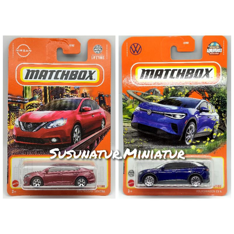 Matchbox 2016 Nissan Sentra , Volkswagen EV 4 (Card) 1:64 MBX 2022 2024 ...