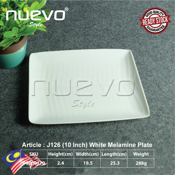 NUEVO 10 Inch White Rectangular Melamine Banana Leaf Dinner Plate 白色矩形香蕉叶餐盘Pinggan Melamin ...
