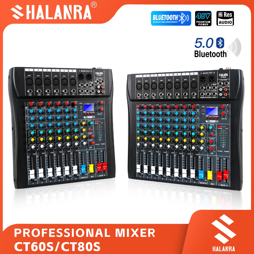 CT60S/80S 6/8 Channel Audio Mixer with Bluetooth USB PC Recording Input ...