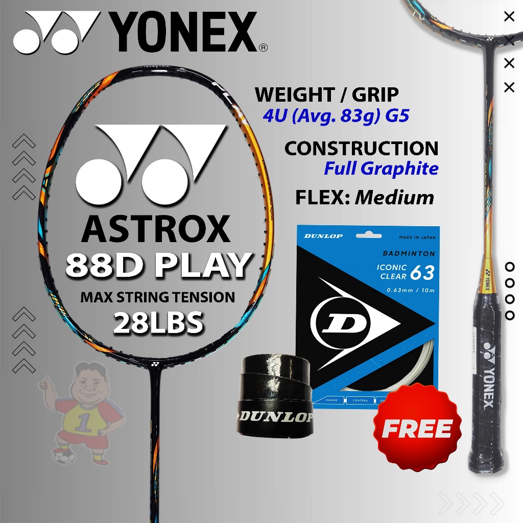Yonex Badminton Racket Astrox 88D Play Blue 4U Max Tension 28 lbs (Free ...