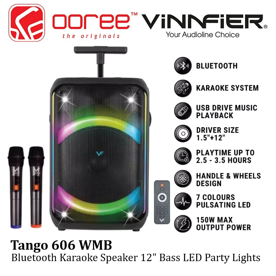 VINNFIER TANGO 606 WMB 12'' BASS BLUETOOTH KARAOKE SPEAKER WITH PARTY ...