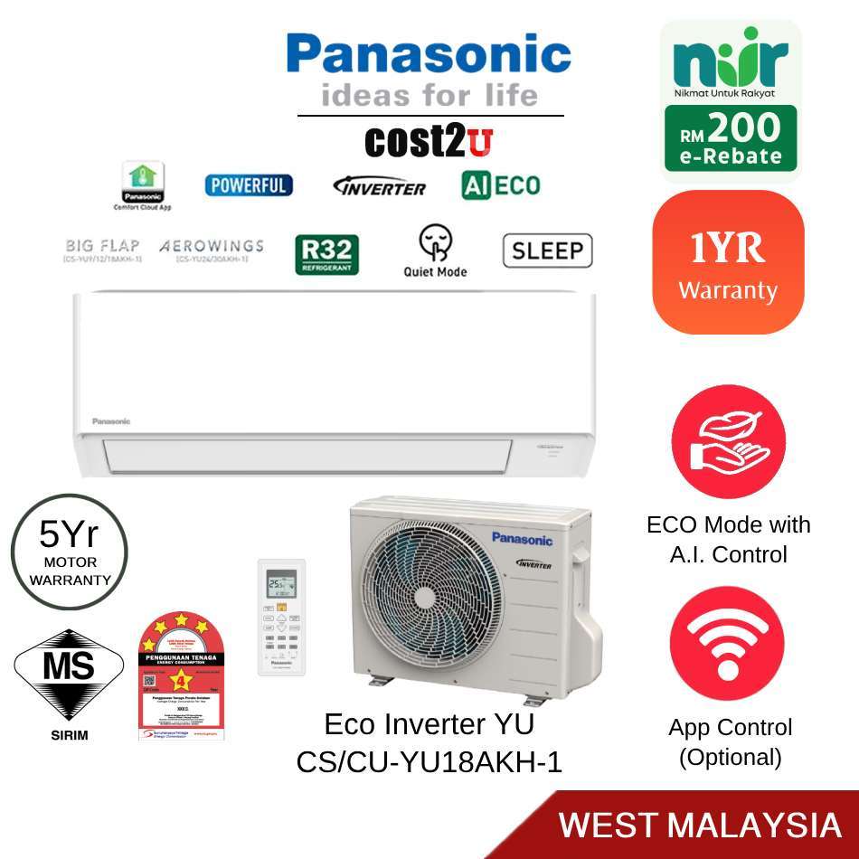 [NUR] Panasonic Eco Inverter YU X-Saver R32 Air Conditioner (2.0HP/2 ...