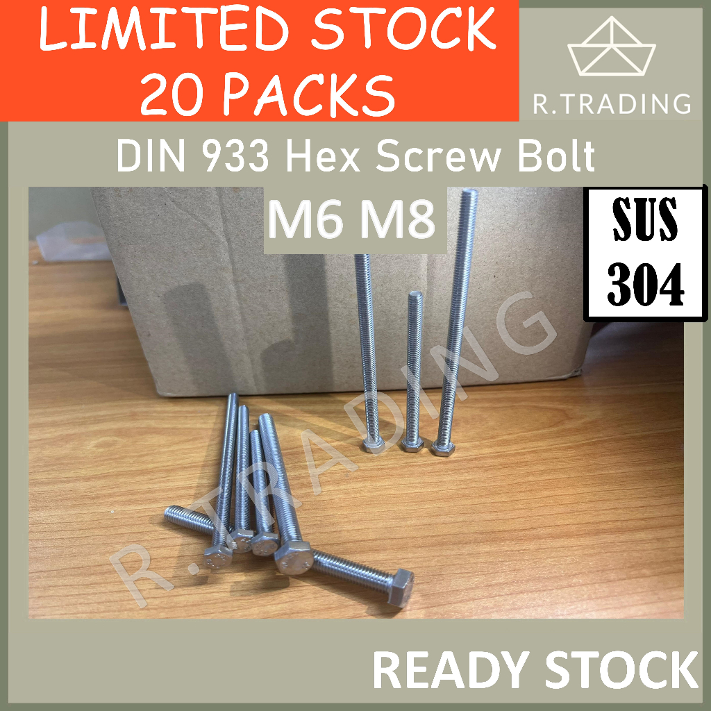 LIMITED STOCK – 20 PACKS [M6 M8] 50 PCS Hex Bolt Screws SUS 304 – DIY & User-Friendly | Shopee ...