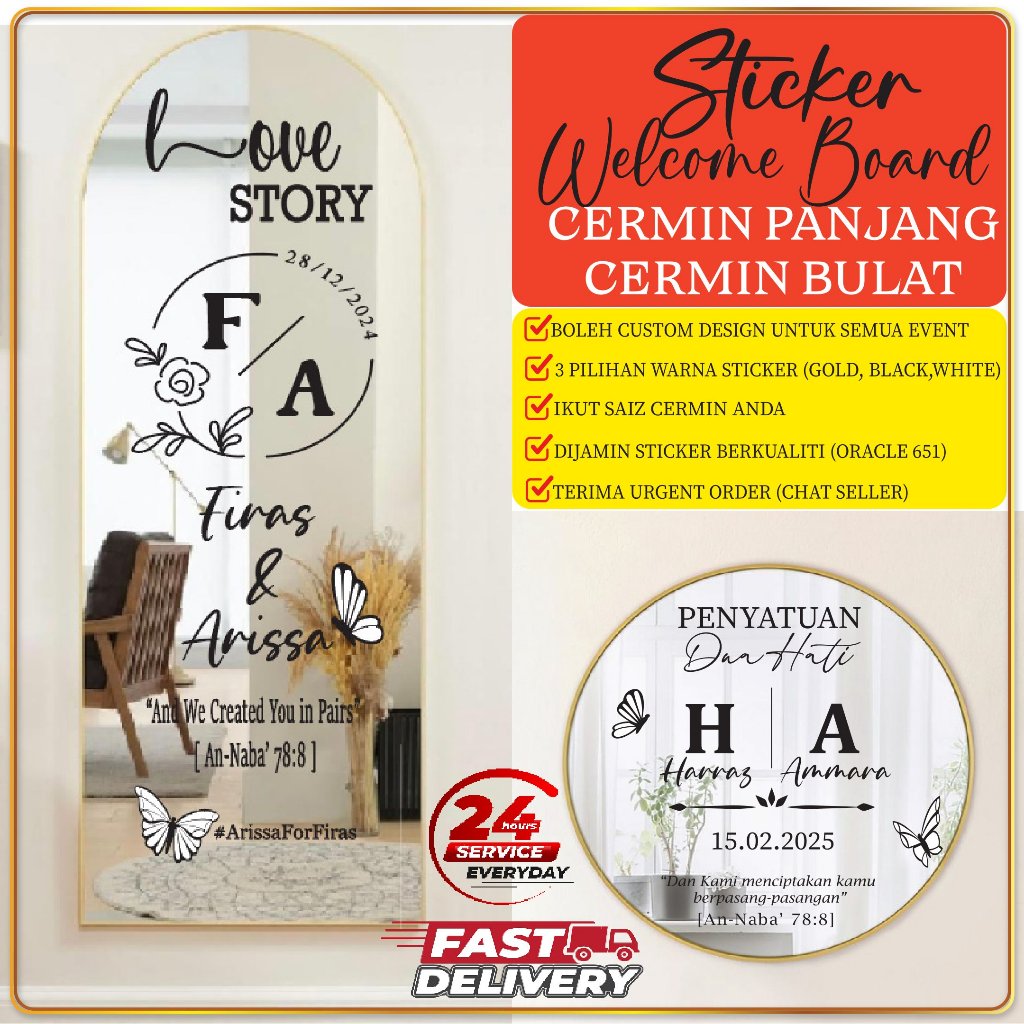 Sticker Cermin Panjang / Sticker Cermin Bulat / Sticker Cermin Welcome ...