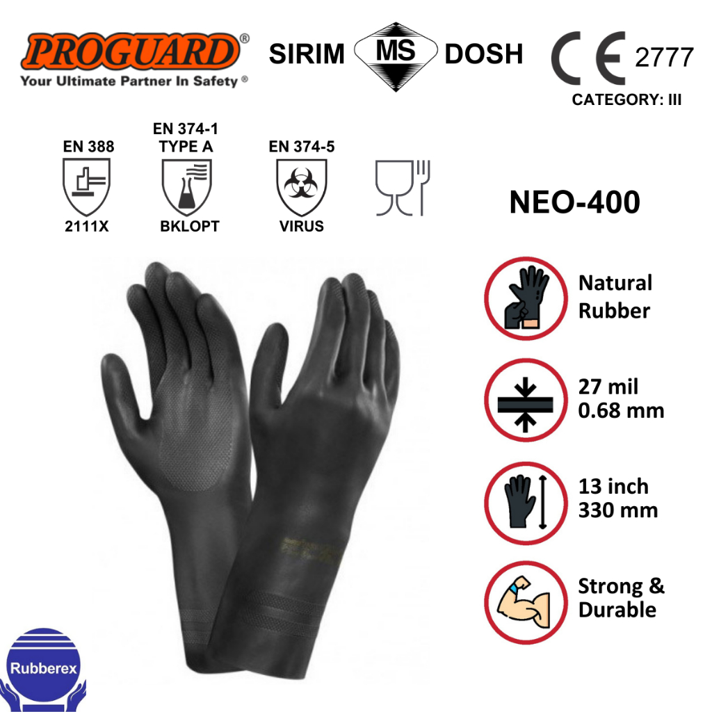 Rubberex 13" NEO-400 Heavy Duty Reusable Neoprene Lining Rubber Glove ...