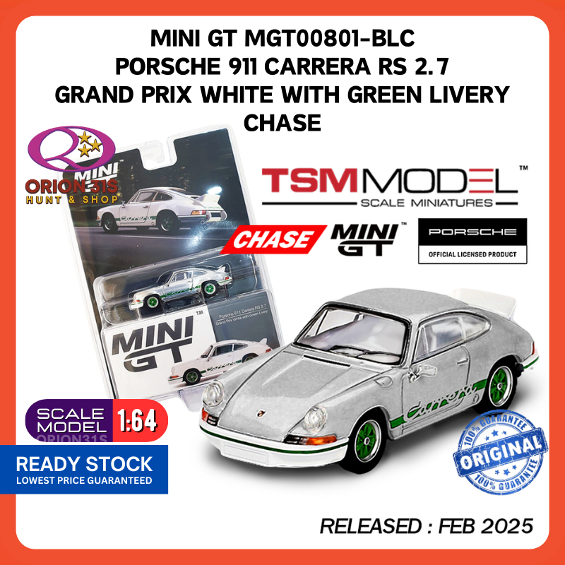 Mini GT 801 Porsche 911 Carrera RS 2.7 Grand Prix White with Green ...