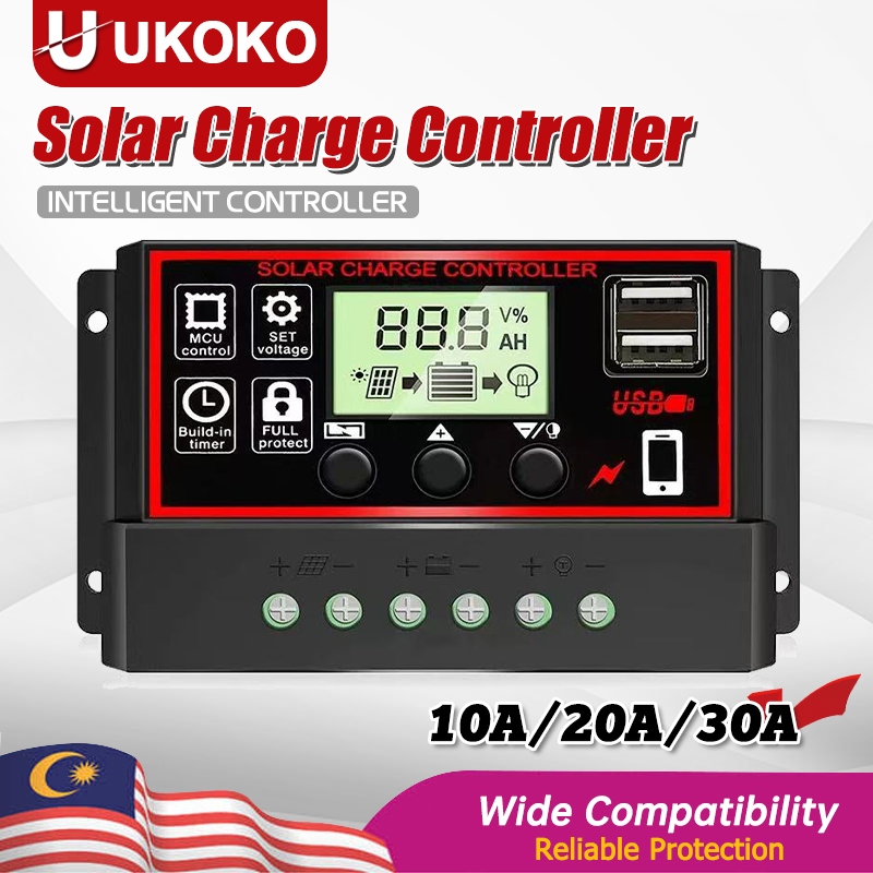 PMW Solar Charge Controller 30A Solar Panel Controller LCD Display Dual ...