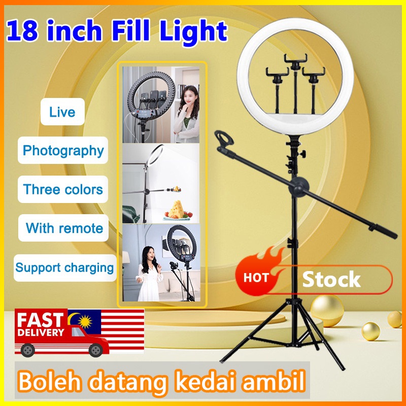 18-inch Large Fill Light Live Streaming Kit With 3 Mobile Phone Clips ...