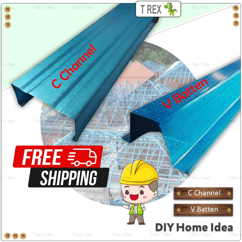 T Rex DIY [ Free Shipping ] Blue 1.5" x 3" C Channel & V Batten Roofing ...