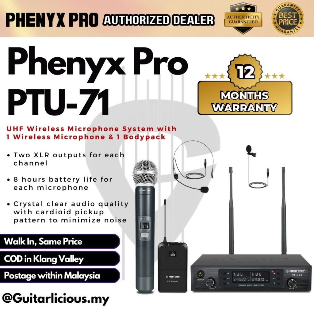 Phenyx Pro PTU-71 Dual UHF Wireless Microphone System / PTU-71-2H PTU-71-1H1B PTU-71-2B / PTU71 ...