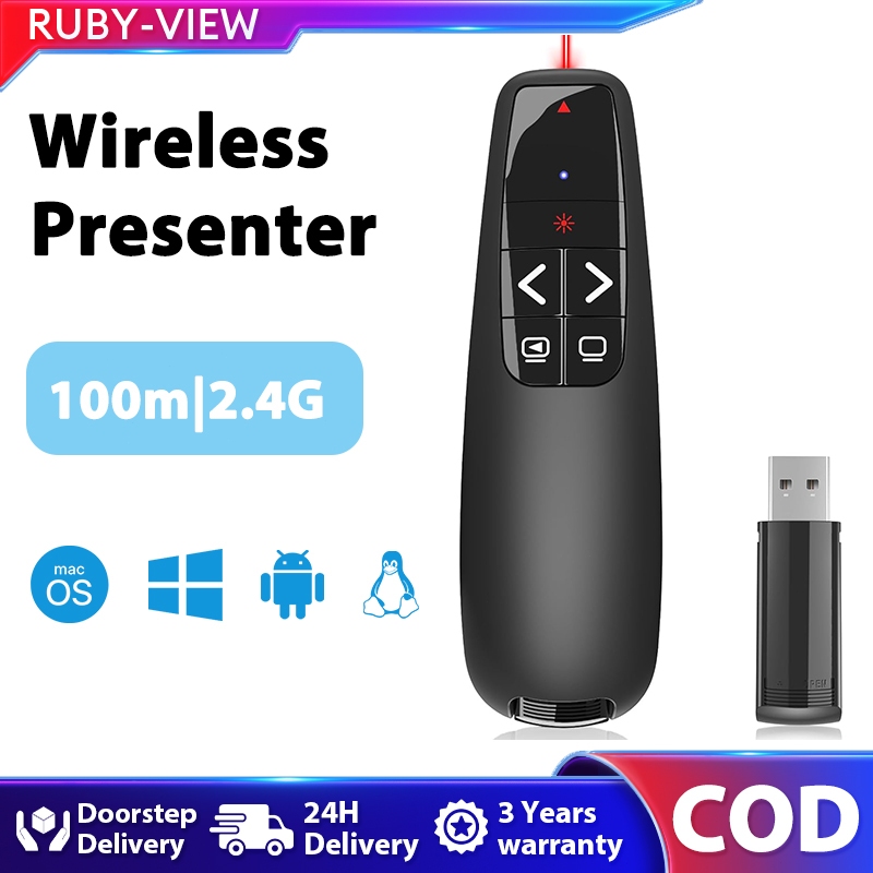 RUBY Wireless Presenter, Laser Pointer PPT Remote Control Remote Distance 100m 2.4GHz USB for ...