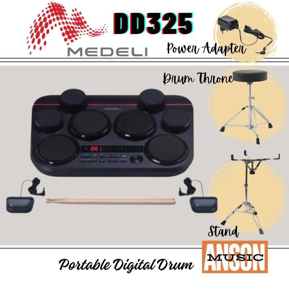 Medeli DD325 Portable Digital Drum With Drum Throne , Stand, Drumstick ...