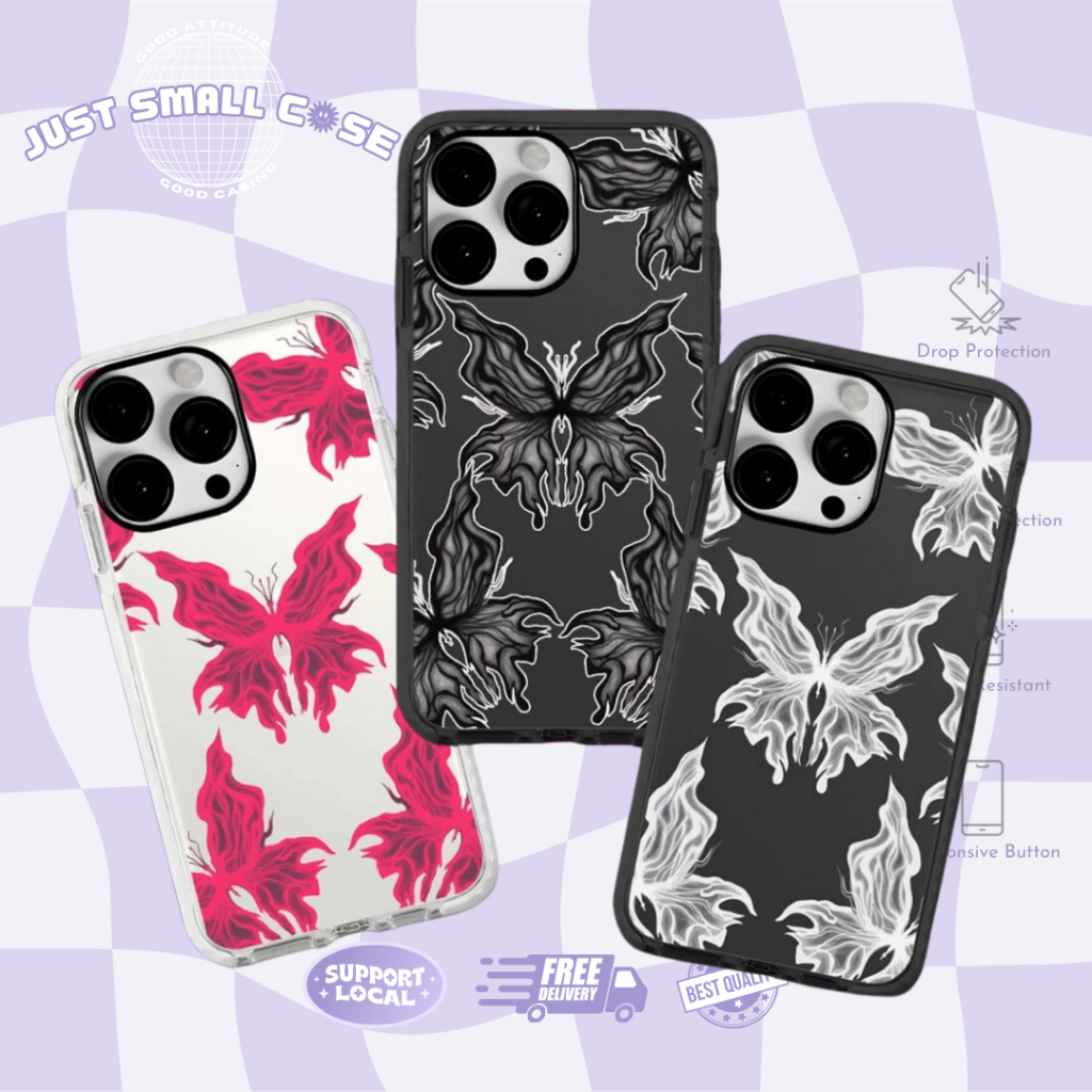 BUTTERFLY RAMA RAMA IMD Bumper Clear Case Neon Casing iP 16 PRO MAX 15 ...