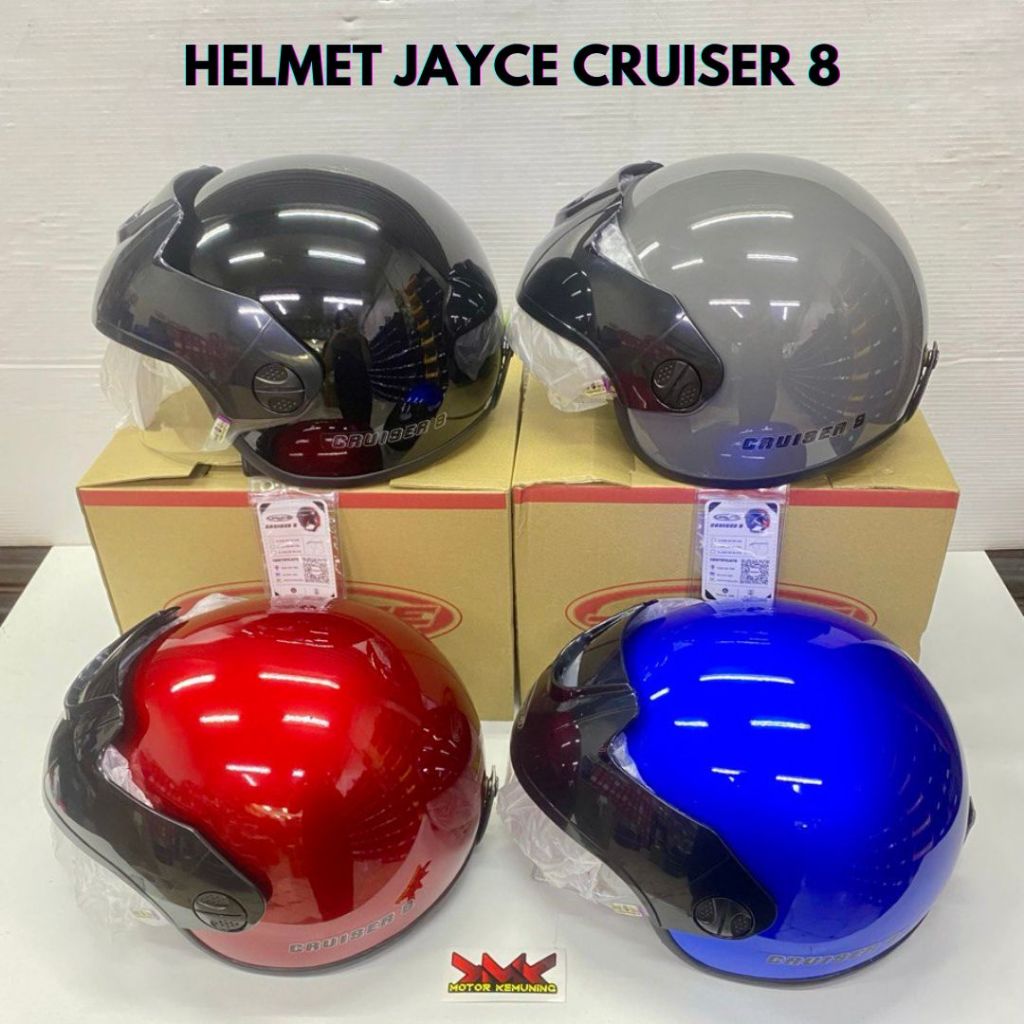 HELMET JAYCE CRUISER 8 BLACK RED SILVER BLUE L XL / VISOR BKP V9 / V10 ...