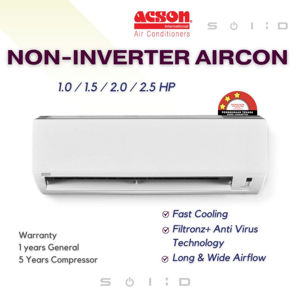 [SABAH ONLY] ACSON Non-Inverter Aircon R32, 1.0/1.5/2.0/2.5/3.0 HP 冷气 ...