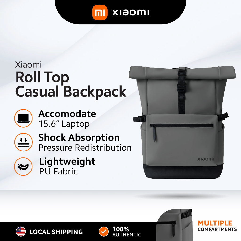 Xiaomi Roll Top Casual Backpack | Adjustable Roll-Top Design | Water ...