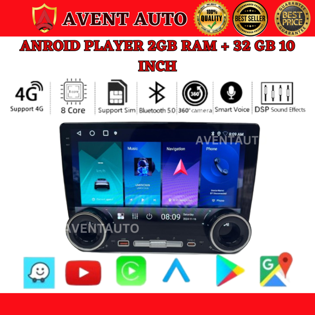 ⚡Dual Knob Android Player ⚡ 10 Inch Android Player DSP Wireless Apple ...