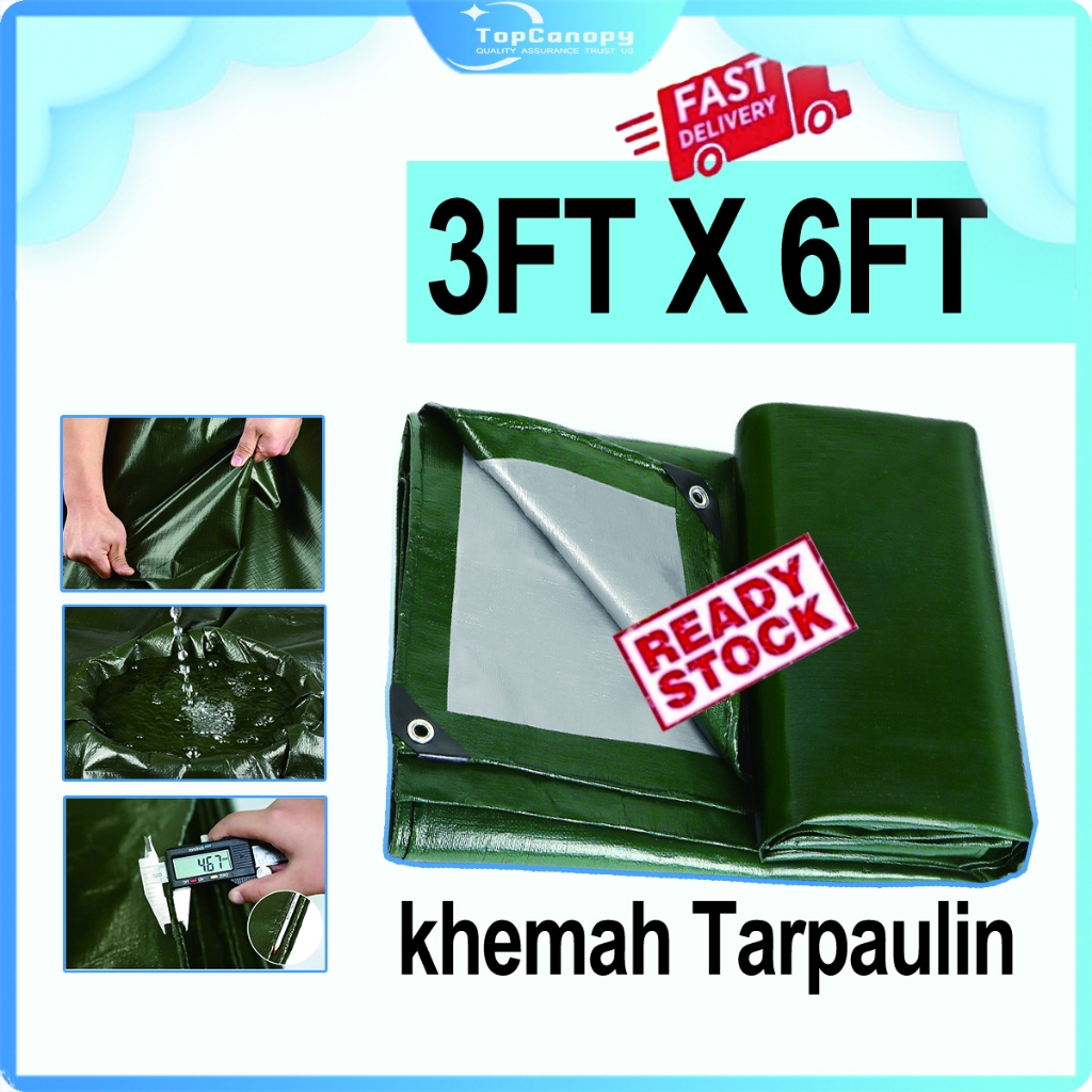 Green silver 3x6ft Canvas Waterproof Tarpaulin Tarp with 100% PE ...
