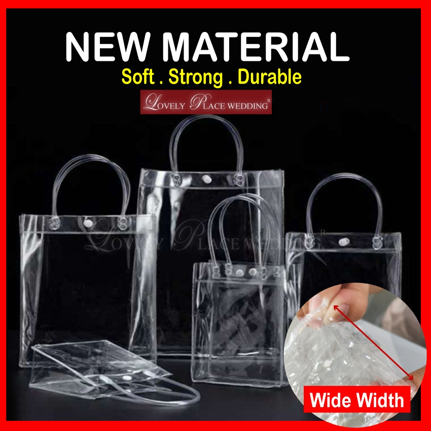L-SIZE (Wide width) Clear PVC Tote Bag with Button / Transparent ...