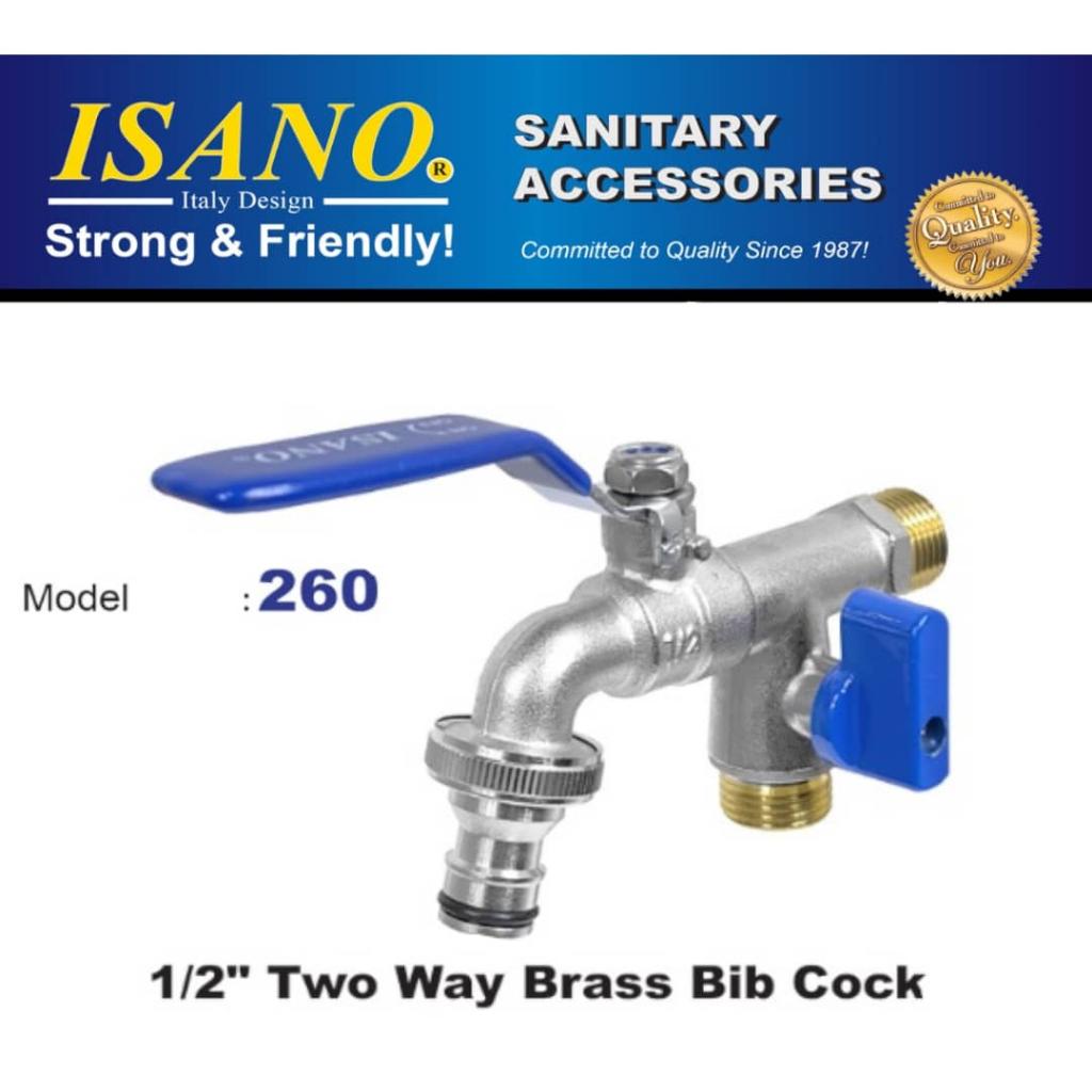 Isano 260 1/2" Brass Faucet Two Way Wall Washing Machine Double Brass ...