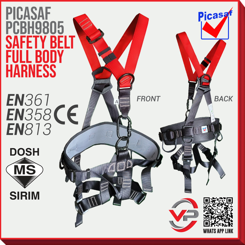 PICASAF SIRIM PCBH9805 ABSEILING 5 POINT FULL SAFETY BODY HARNESS TELEKOM SCAFFOLDING CLIMBING ...