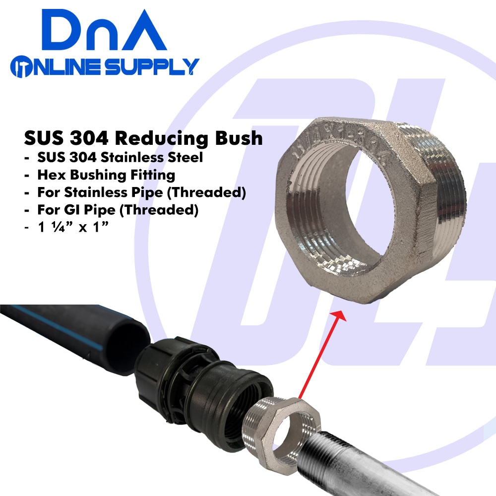SUS 304 Stainless Steel 1 1/4 inch x 1 inch Reducing Bush Fitting Hex ...