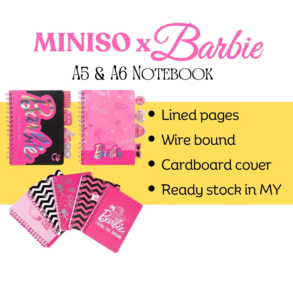 Ready Stock / MINISO x Barbie A5 & A6 Notebook Spinout Bookmark ...