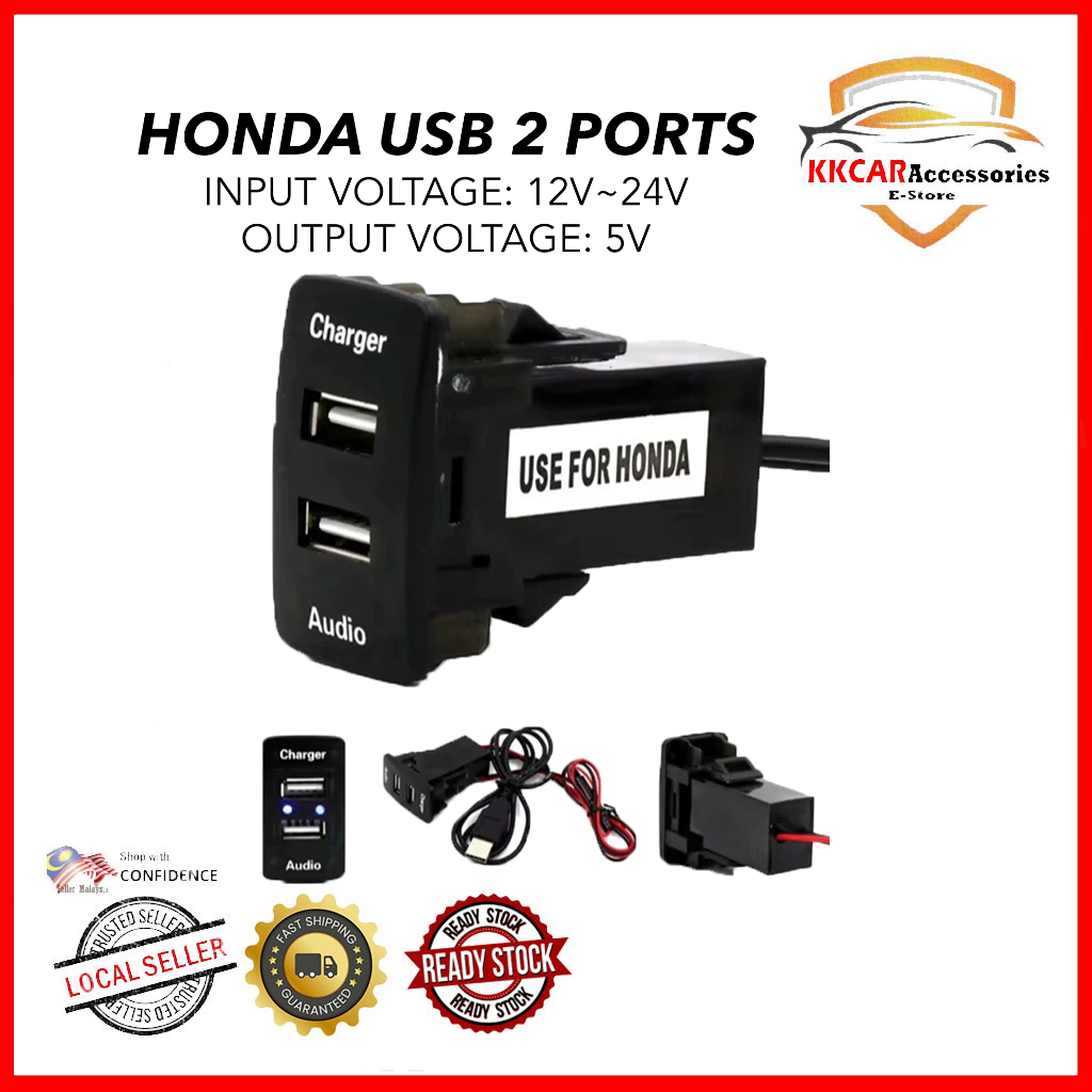 Honda USB car charger 2 LED USB slot 5V 2.1A fast charging current protection | Shopee Malaysia