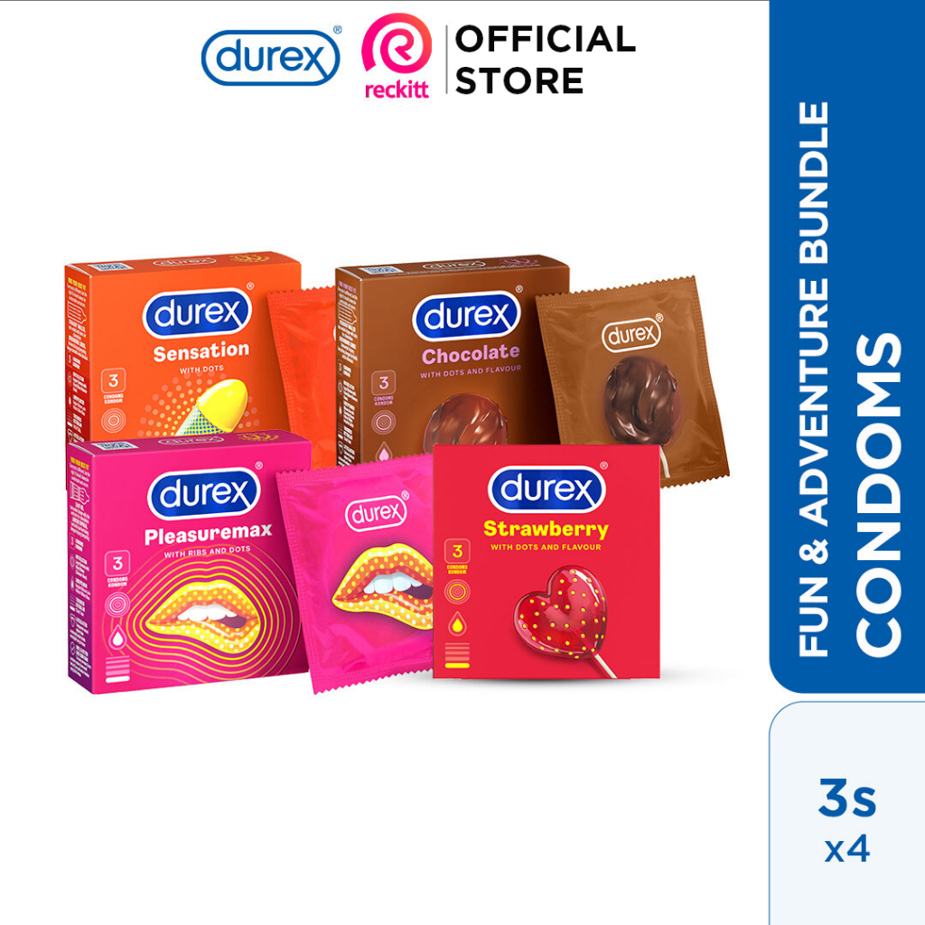 Durex Try It All Fun & Adventure Bundle Condom Flavoured Ribbed Dotted ...