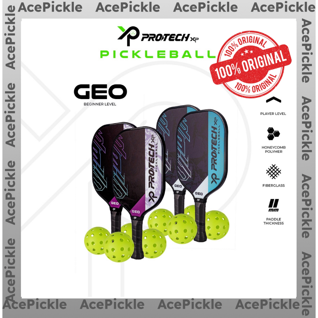 PROTECH XP GEO series PickleBall COMBO SET (2 paddles & 4 balls ...