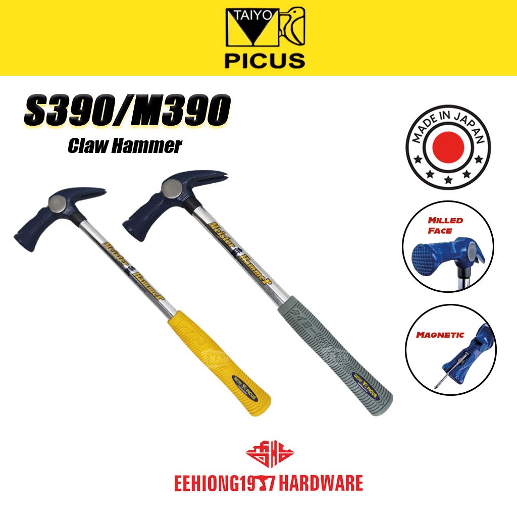 TAIYO PICUS S390 M390 High Quality Magnetic Claw Hammer Magnetic Hammer Made in JAPAN Penukul ...