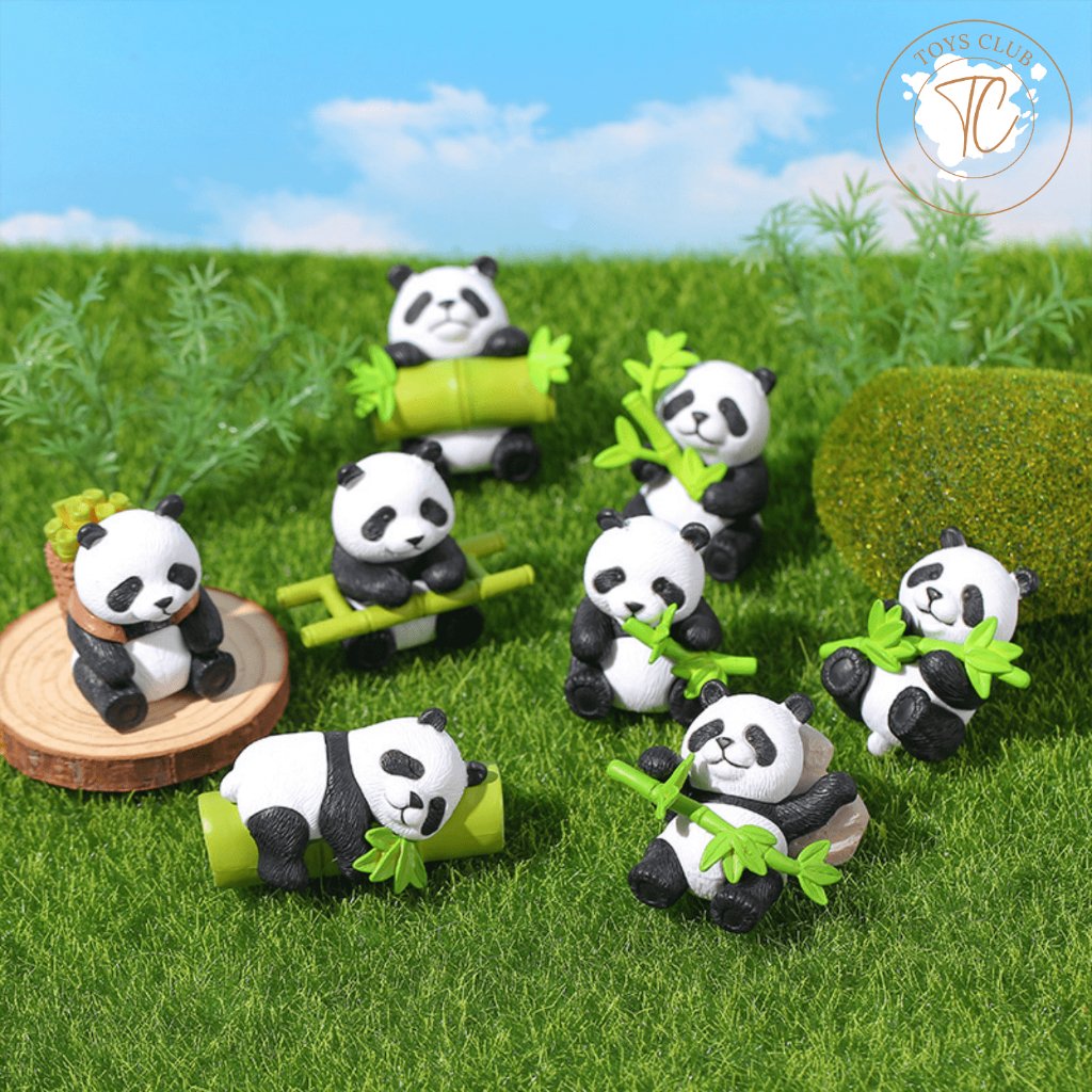 Panda with Bamboo Cute Figure (8 pcs) Panda Animal Figures Birthday ...